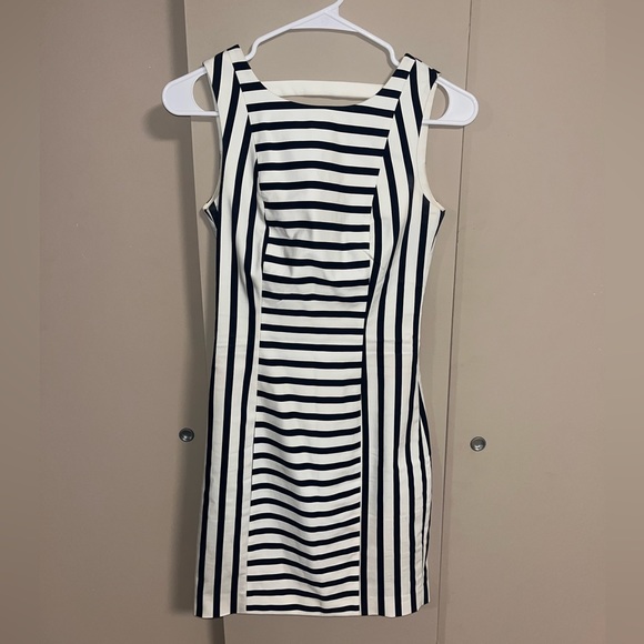 H&M | Dresses | Navy Blue And White Striped Mini Dress | Poshmark